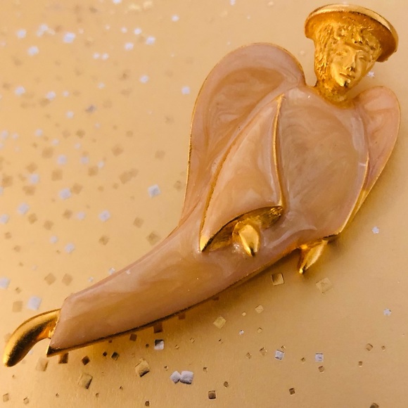 Jewelry | Vintage Gold Tone And Enamel Angel With Wings | Poshmark